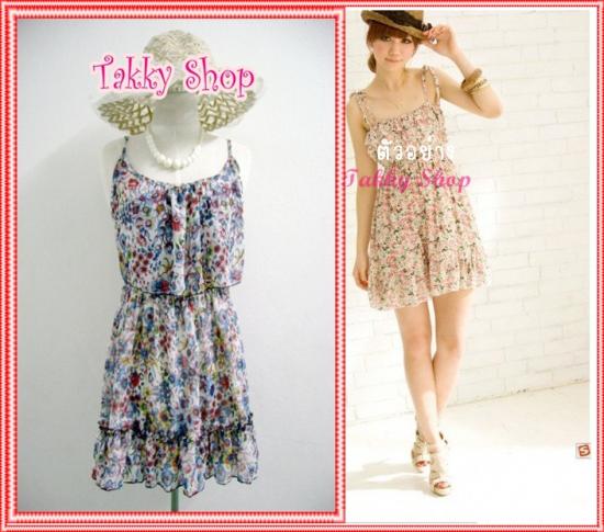 เดรส สายเดี่ยวชีฟองลายดอกสวยๆจ๊ะ - Takky Shop